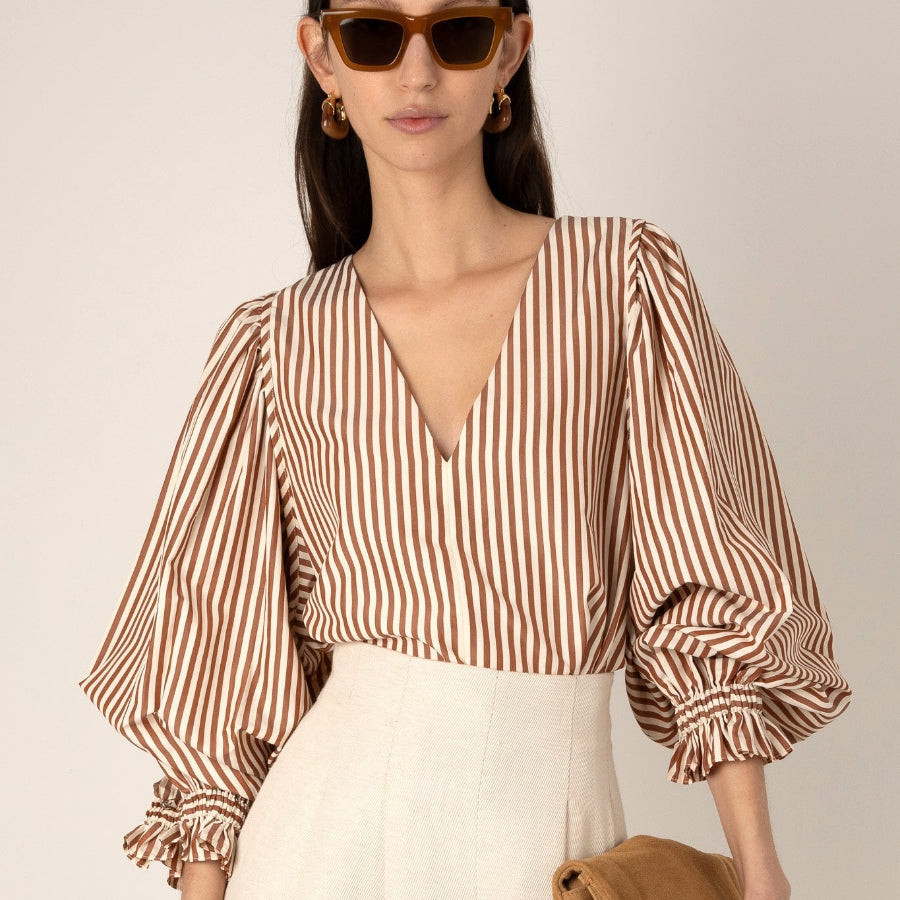 Vivere Remi Brown Stripe Top – Number 6 Cobham